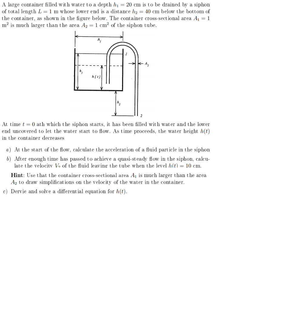 Solved A large container filled with water to a depth h1 = | Chegg.com