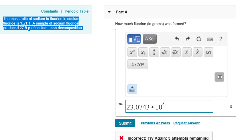 Solved Constants Periodic Table PartA he mass ratio of | Chegg.com