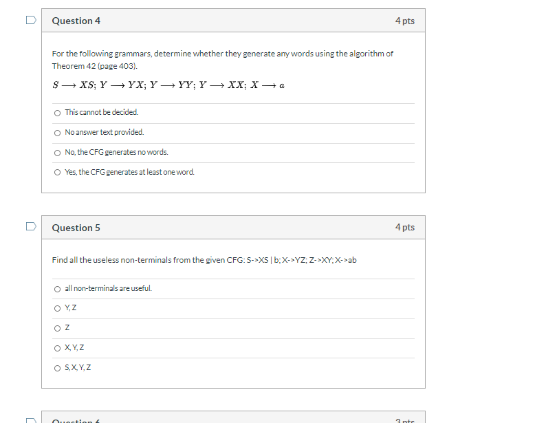 Solved U Question 4 4 pts For the following grammars, | Chegg.com