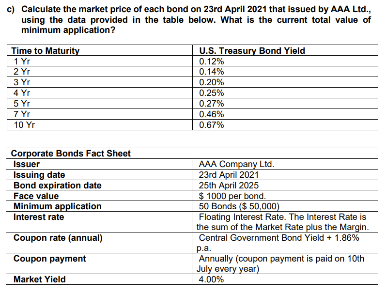 c) Calculate the market price of each bond on 23rd | Chegg.com