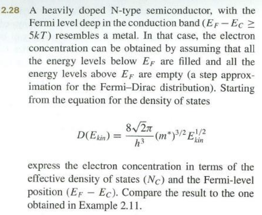 Solved A heavily doped n-type semiconductor, with the fermi | Chegg.com