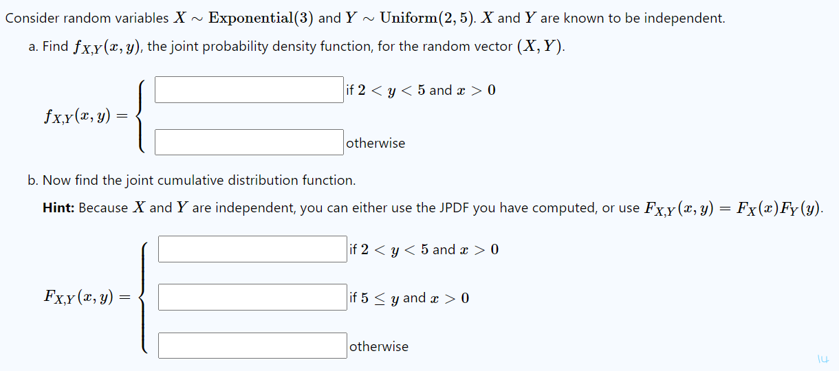 Solved Consider random variables X ~ Exponential (3) and Y ~ | Chegg.com