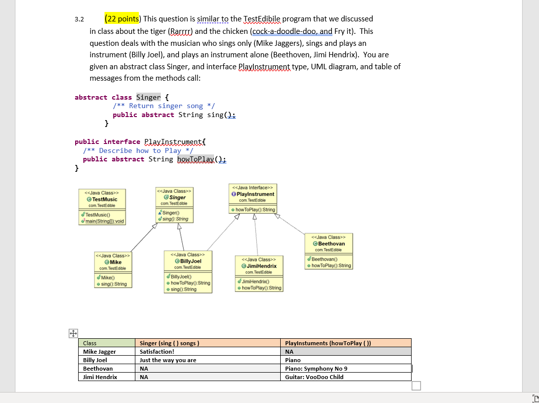 Solved Write four classes for the musicians using the | Chegg.com