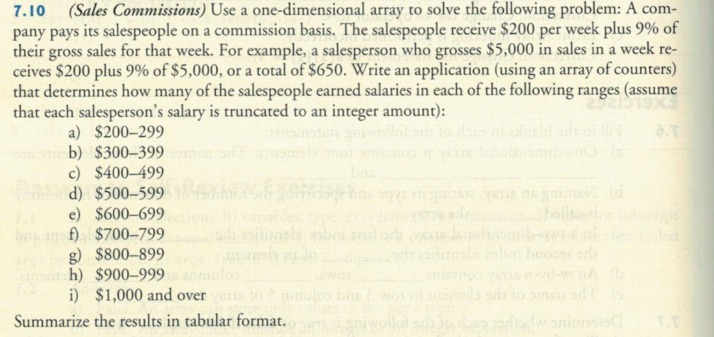 Solved 7.10 (Sales Commissions) Use a one-dimensional array | Chegg.com