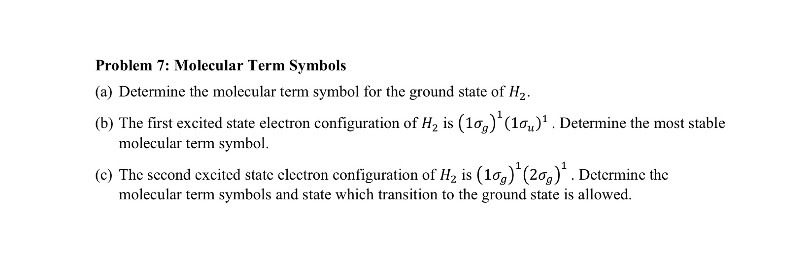 Solved Problem 7: Molecular Term Symbols(a) ﻿Determine the | Chegg.com