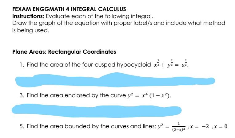 Solved FEXAM ENGGMATH 4 INTEGRAL CALCULUS Instructions: | Chegg.com