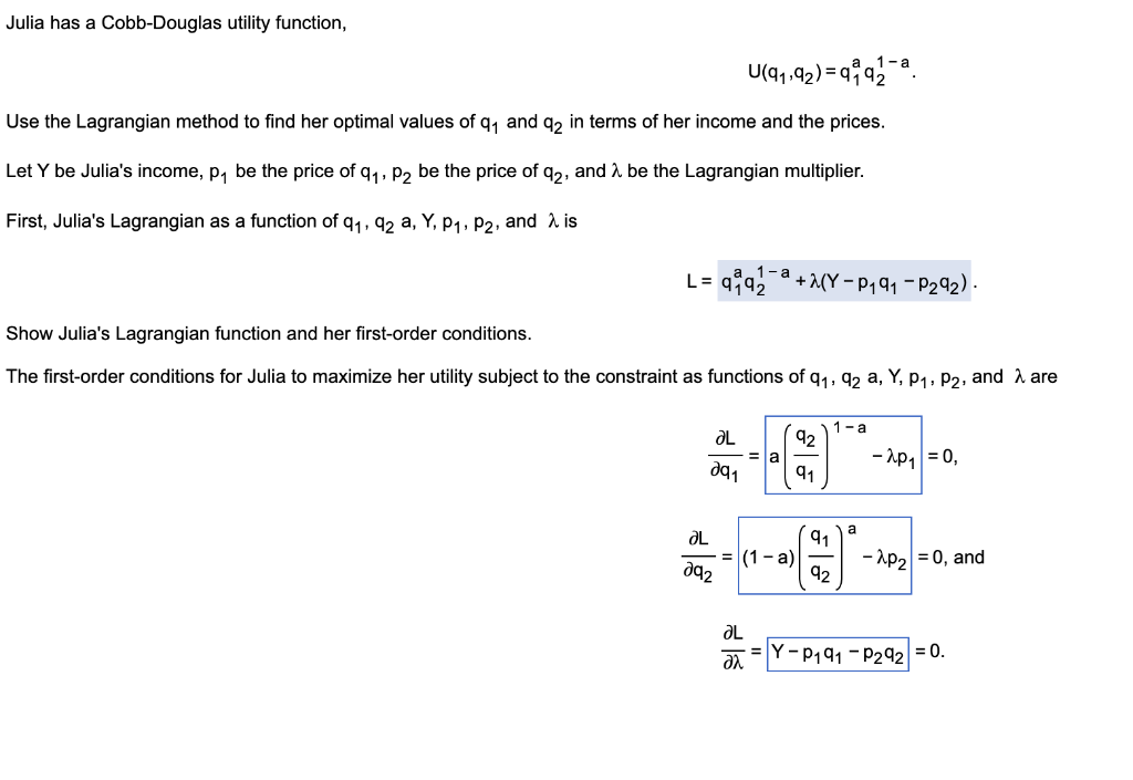 Solved Julia has a Cobb-Douglas utility function, | Chegg.com