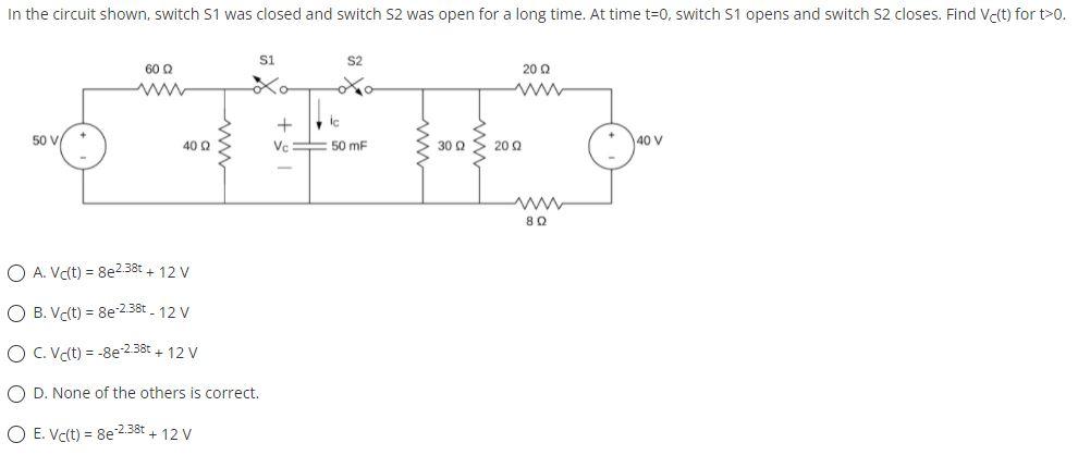 Solved In the circuit shown, switch S1 was closed and switch | Chegg.com