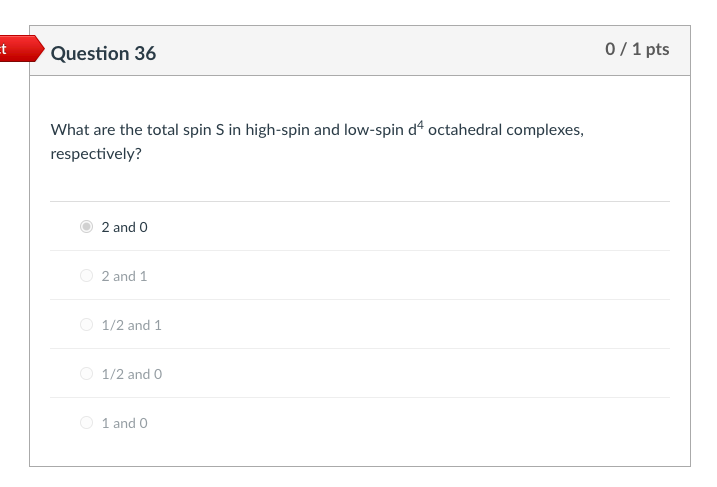 Solved Et Question 36 0/1 pts What are the total spin S in | Chegg.com