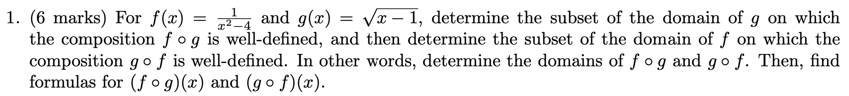 Solved For f(x)=1x2-4 ﻿and g(x)=x-12, ﻿determine the subset | Chegg.com