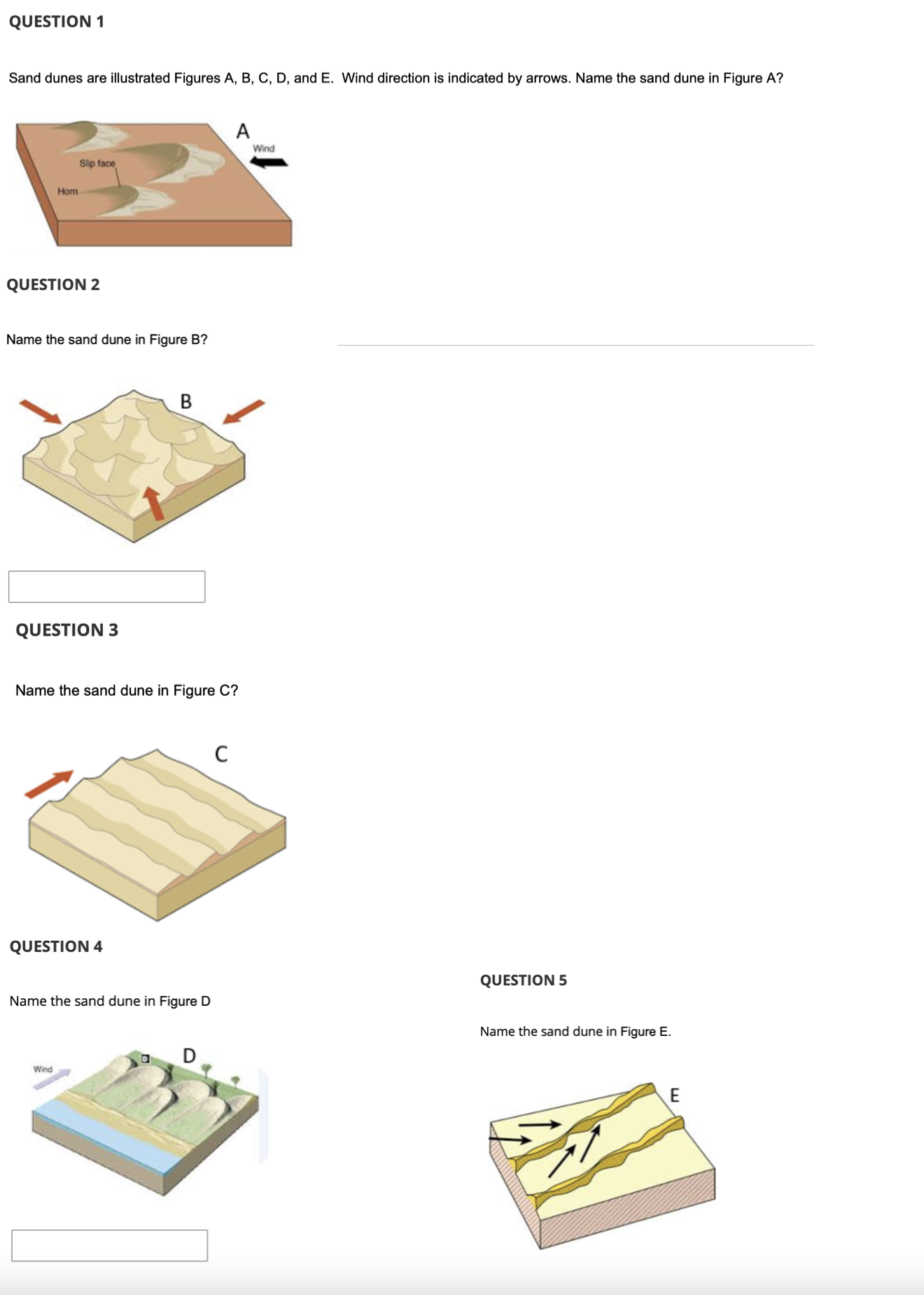 Solved A B + E QUESTION 1 Sand dunes are illustrated | Chegg.com