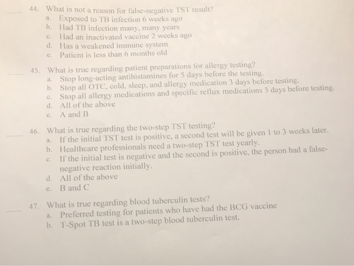 Solved 44. What is not a reason for false-negative TST | Chegg.com