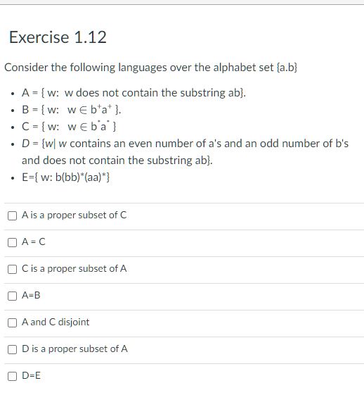 Solved Exercise 1.12 Consider the following languages over | Chegg.com