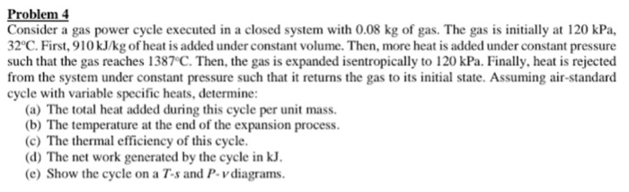Solved Problem 4 Consider a gas power cycle executed in a | Chegg.com