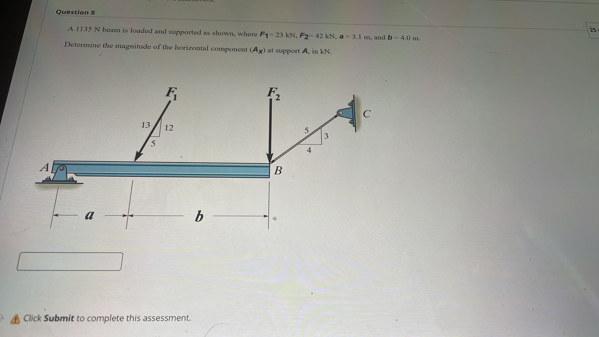 Solved A 1135 N beam is loaded and supported as shown, where | Chegg.com