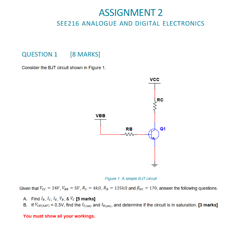 Solved QUESTION 1[8 ﻿MARKS]Consider the BJT ﻿circuit shown | Chegg.com