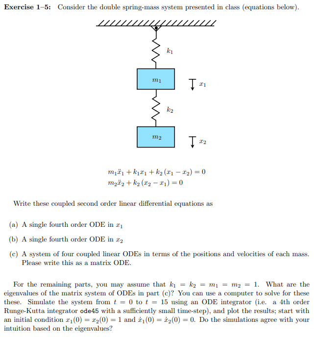 Solved Exercise 1-5: Consider the double spring-mass system | Chegg.com