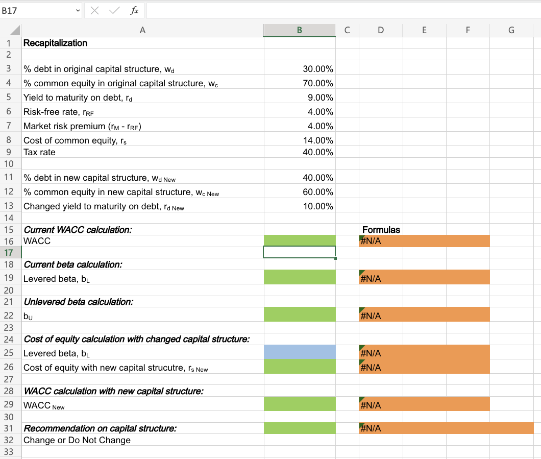 Solved Excel Online Structured Activity: Recapitalization | Chegg.com