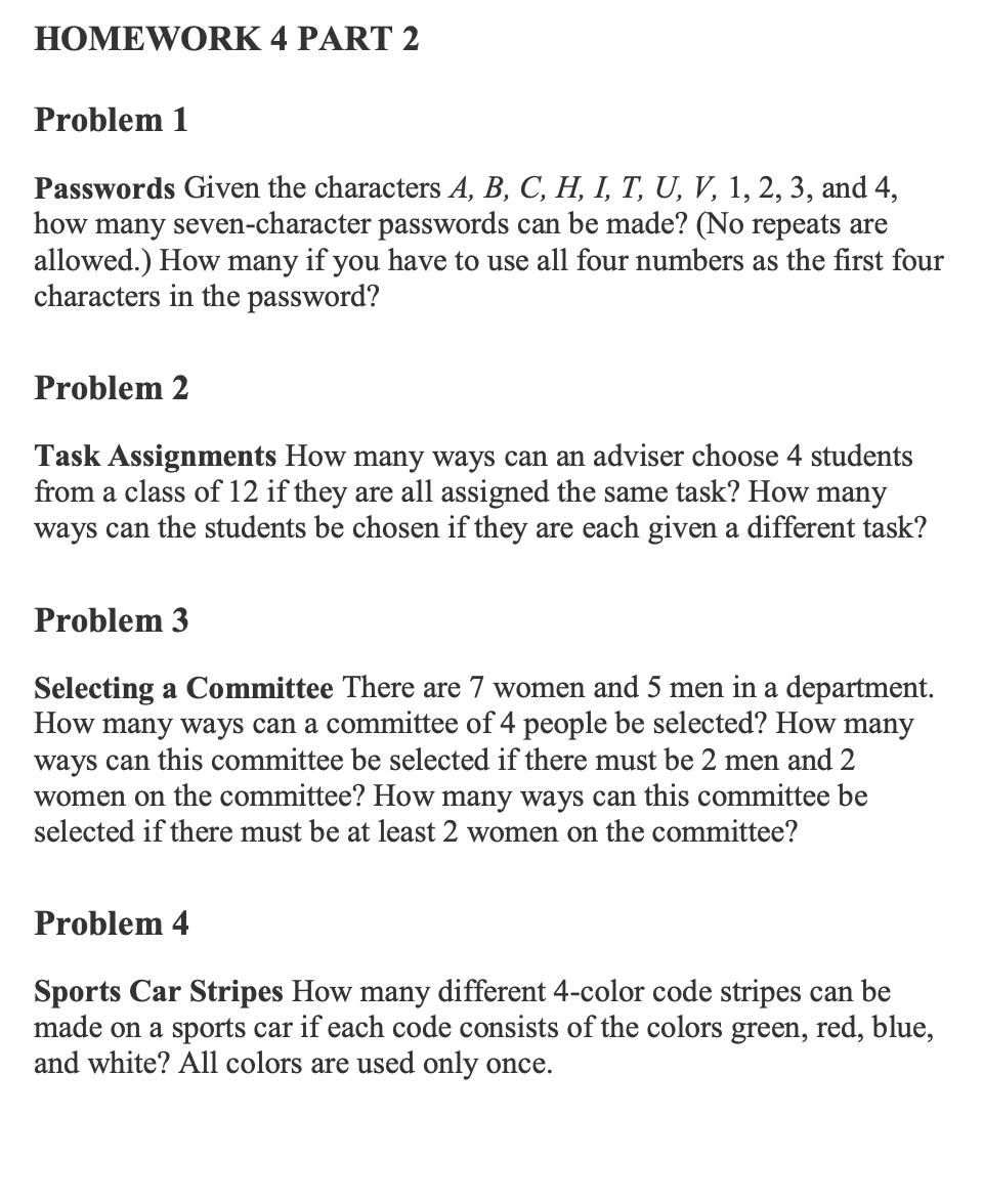 Solved Problem 1 Passwords Given the characters | Chegg.com