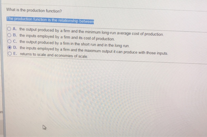 A Production Function Shows How Total