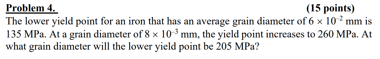 Solved Problem 4. (15 points) The lower yield point for an | Chegg.com