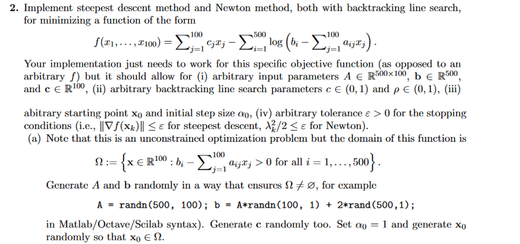 2. Implement steepest descent method and Newton | Chegg.com