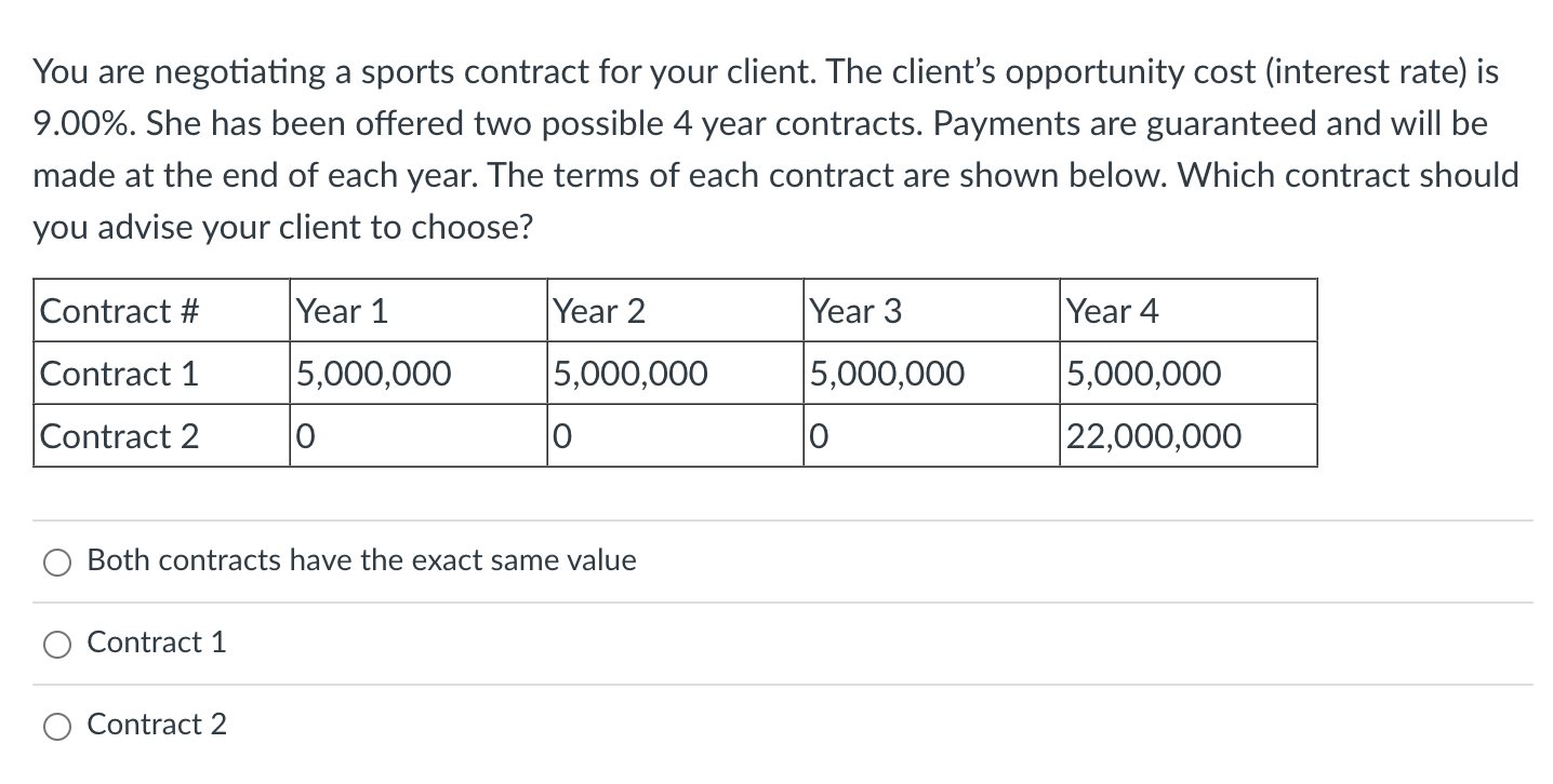 Solved You are negotiating a sports contract for your | Chegg.com
