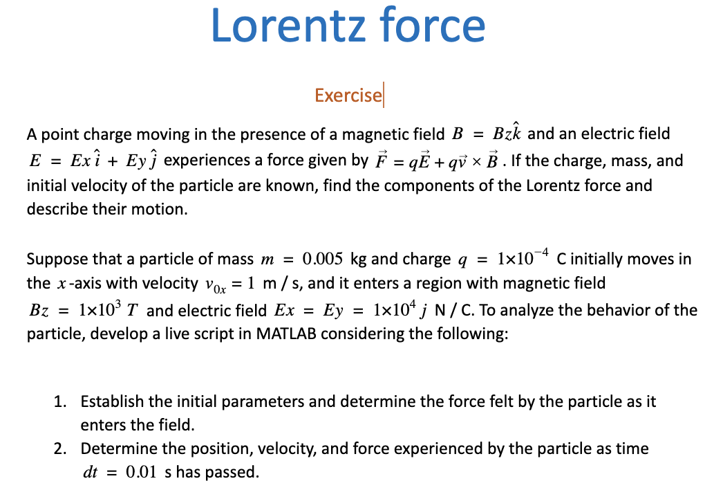 Solved Lorentz force Exercise A point charge moving in the | Chegg.com