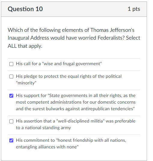 Which of the following elements of Thomas Jefferson's | Chegg.com