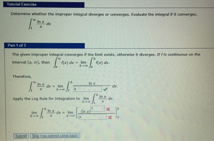 Solved Tutorial Exercise Determine whether the improper | Chegg.com