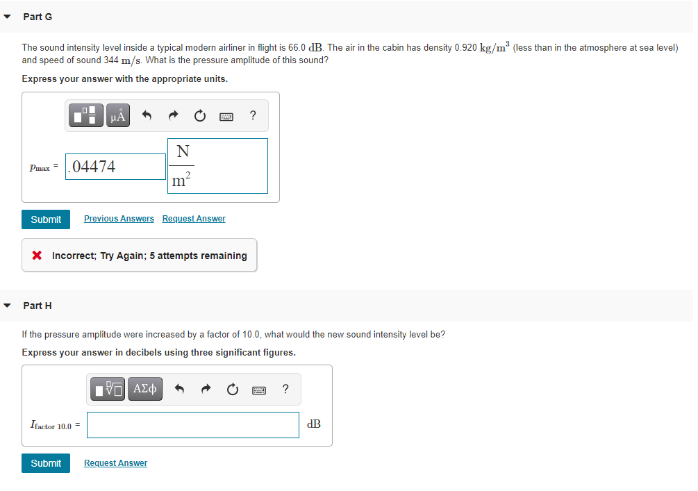 Solved Part G The sound intensity level inside a typical | Chegg.com