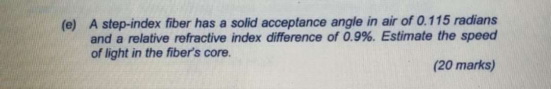 Solved (e) A step-index fiber has a solid acceptance angle | Chegg.com
