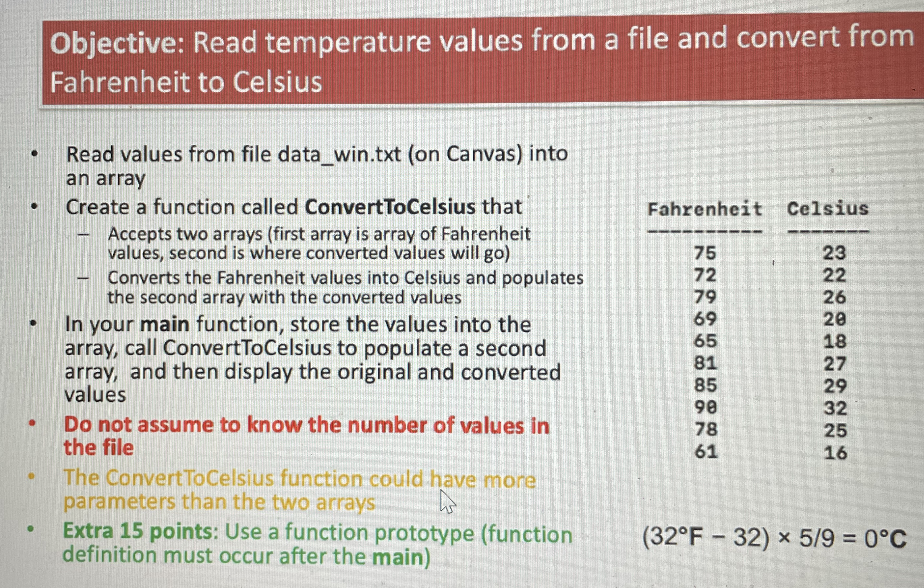 Solved a Objective: Read temperature values from a file and | Chegg.com