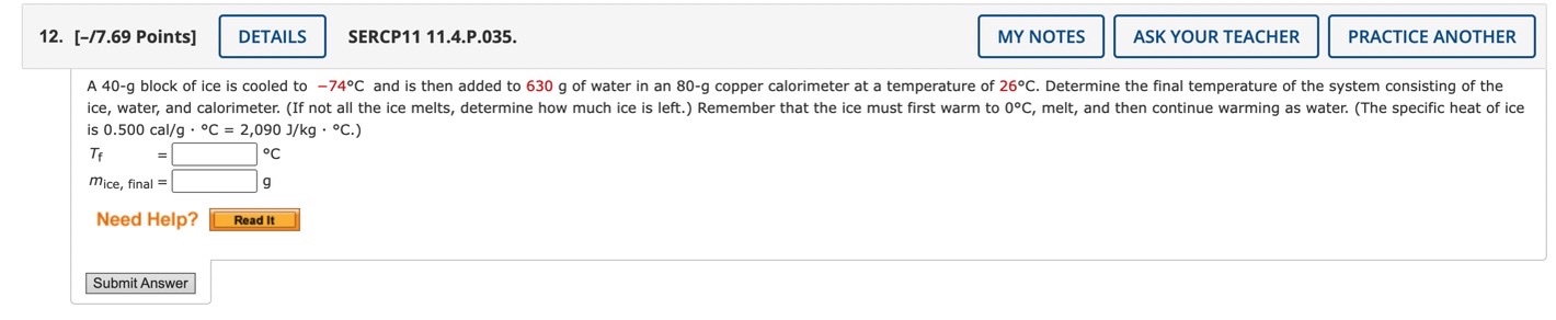 Solved [-/7.69 Points] SERCP11 11.4.P.035. is | Chegg.com