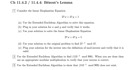 Solved Ch 11.4.2 / 11.4.4: Bézout's Lemma1 ﻿Consider the | Chegg.com