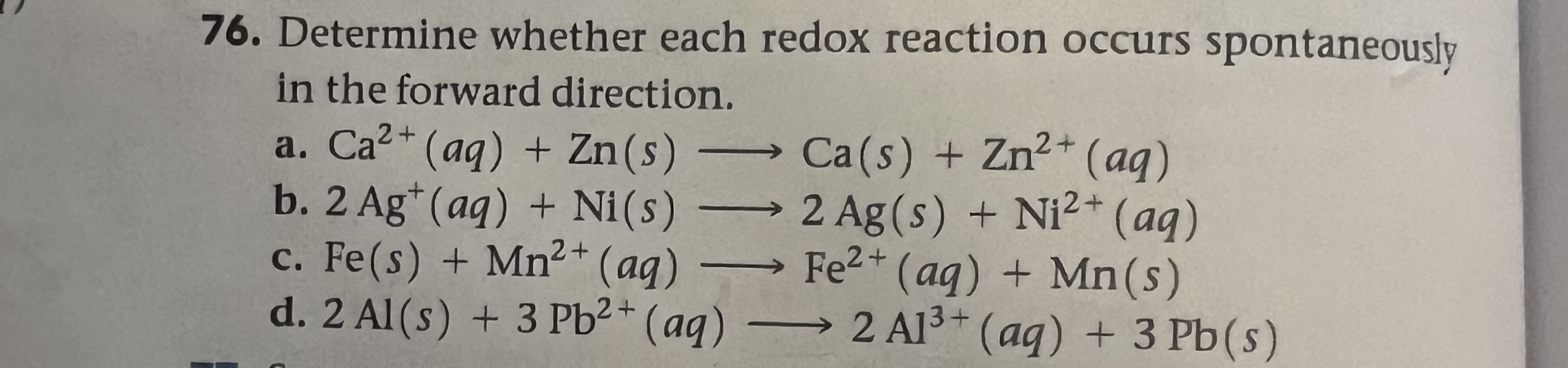 Solved 6. Determine whether each redox reaction occurs | Chegg.com