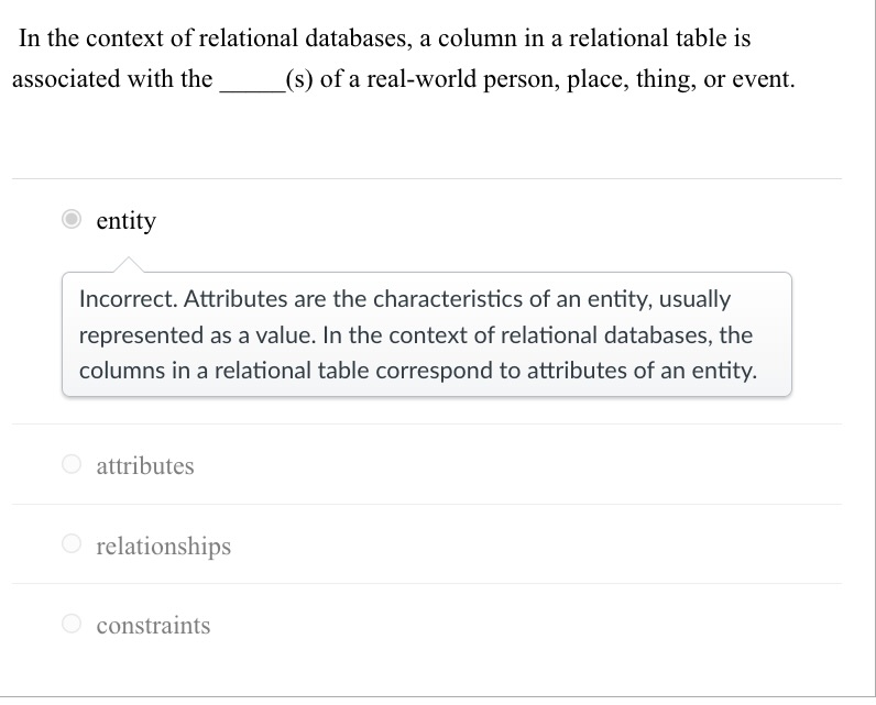 Solved In the context of relational databases, a column in a | Chegg.com