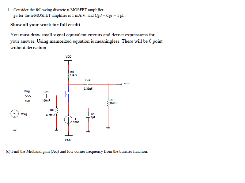 Solved 1. Consider the following discrete n-MOSFET | Chegg.com