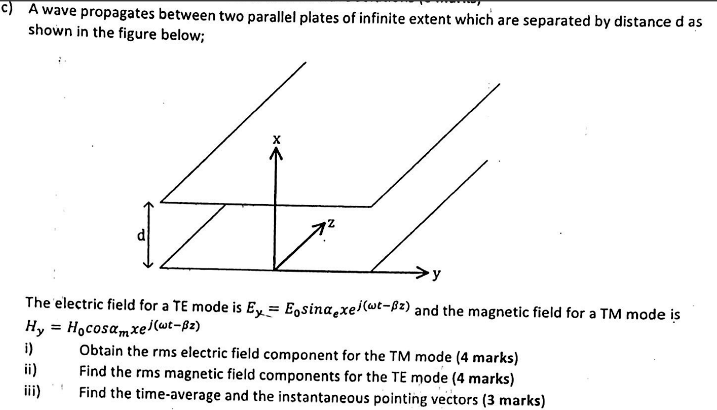 Solved C) A wave propagates between two parallel plates of | Chegg.com