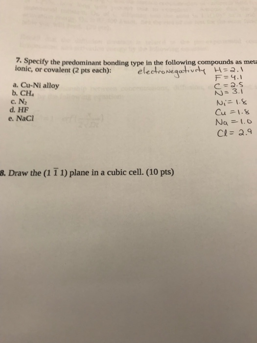 Solved 7, Specify the predominant bonding type in the | Chegg.com