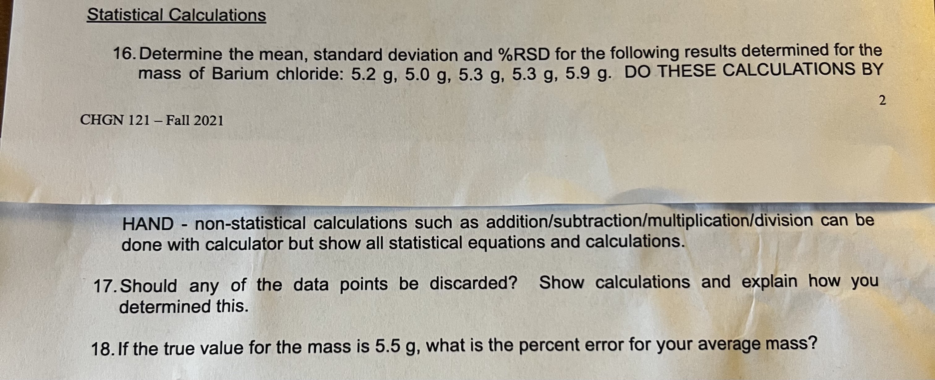Solved 16 Determine The Mean Standard Deviation And Rsd