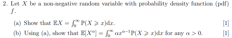 Solved 2 Let X Be A Non Negative Random Variable With 