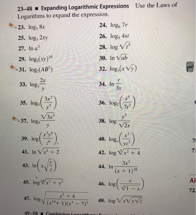 Solved 23-48·Expanding Logarithmic Expressions Use the Laws | Chegg.com