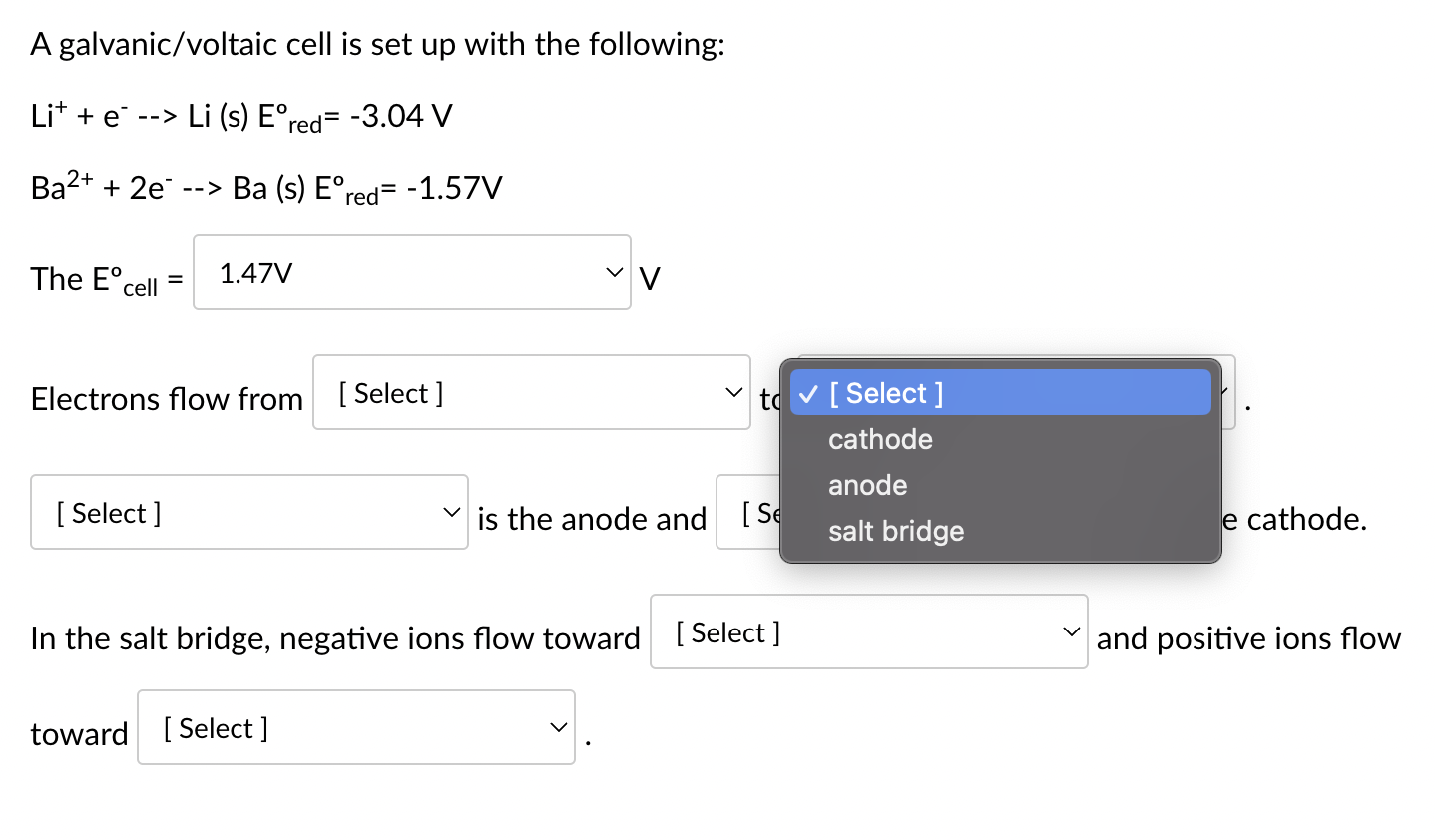 Solved A galvanic/voltaic cell is set up with the following: | Chegg.com