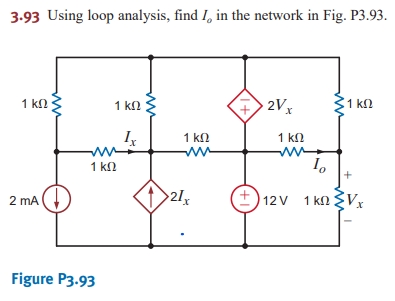 3.93 ﻿Using loop analysis, find I_(o) ﻿in the network | Chegg.com