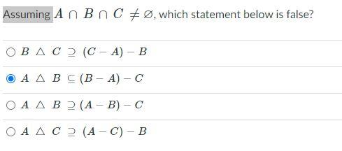 Solved Assuming AnBnC#0, which statement below is false? ? | Chegg.com