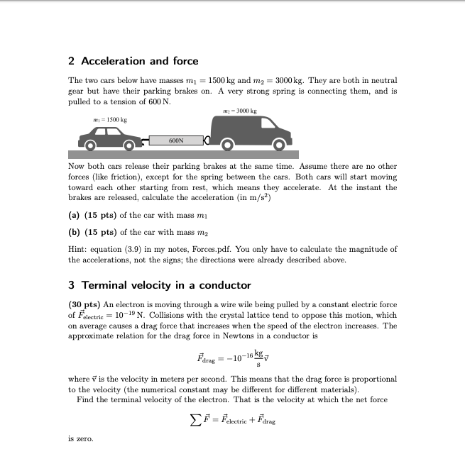 Solved 2 Acceleration and force The two cars below have | Chegg.com