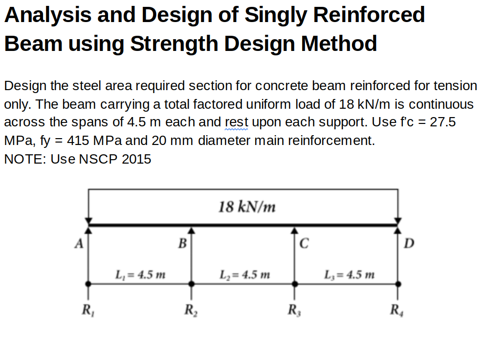 Solved Analysis and Design of Singly Reinforced Beam using | Chegg.com