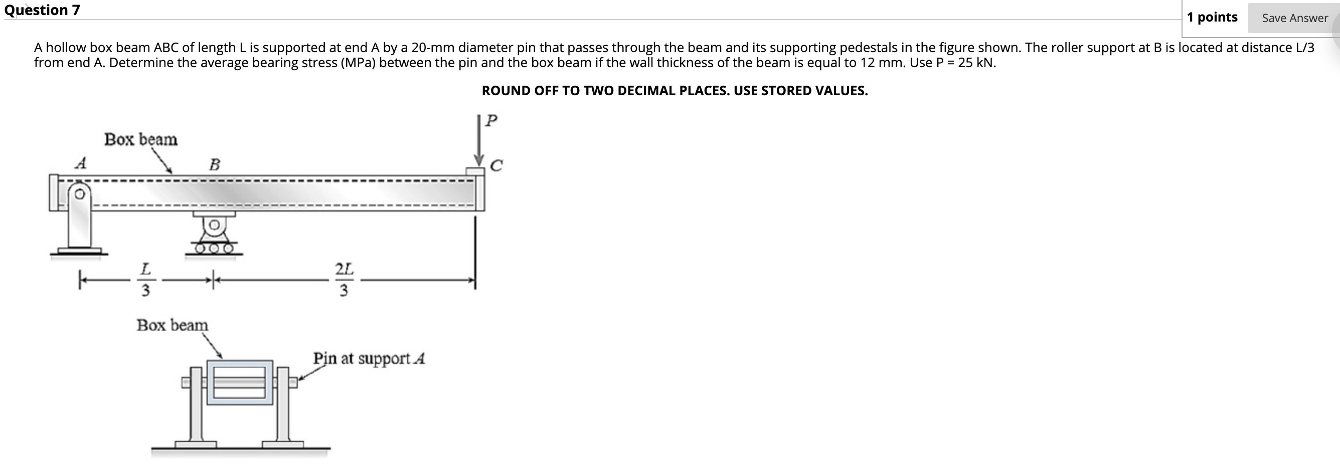 Solved Question 7 1 points Save Answer A hollow box beam ABC | Chegg.com