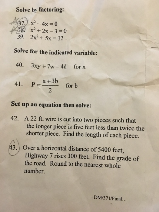 Solved Solve by factoring: 8 x2 +2x -30 39. 2x2 +5x 12 Solve | Chegg.com